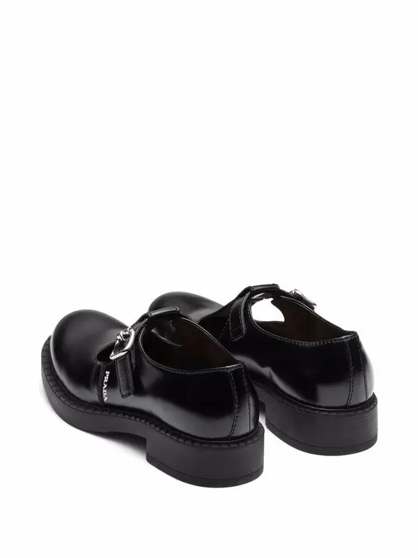 Prada Brushed-Leather Mary Jane Shoes - Black | Editorialist