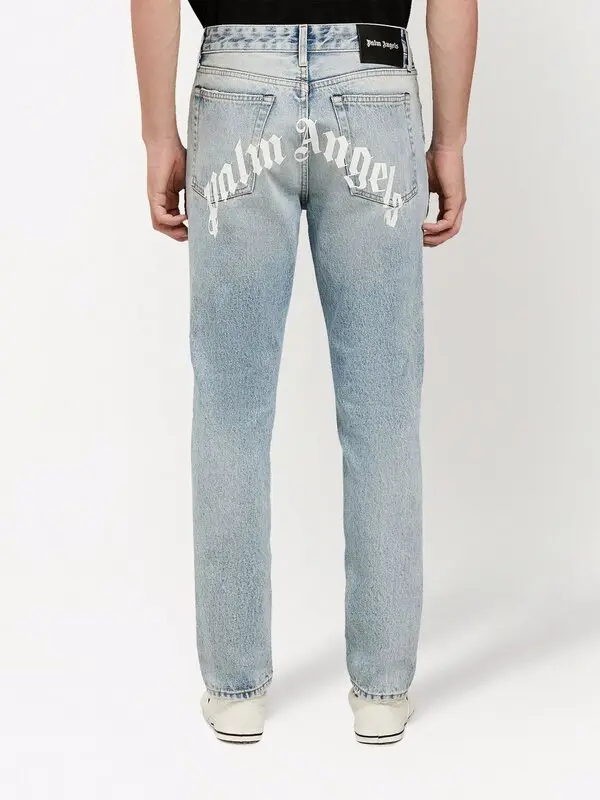 Palm Angels Logo-print Faded Jeans