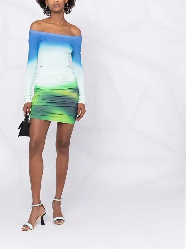 Off-White Blurred Seamless Knit Dress - Green