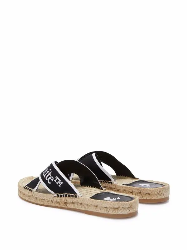 Off-White Cotton And Leather Crisscross Espadrille Sandals - Black