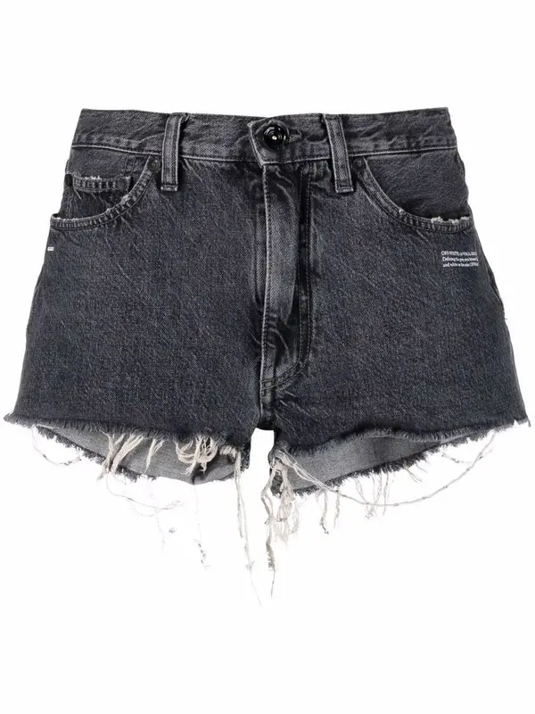 Off-White Corporate Frayed Denim Shorts - Grey