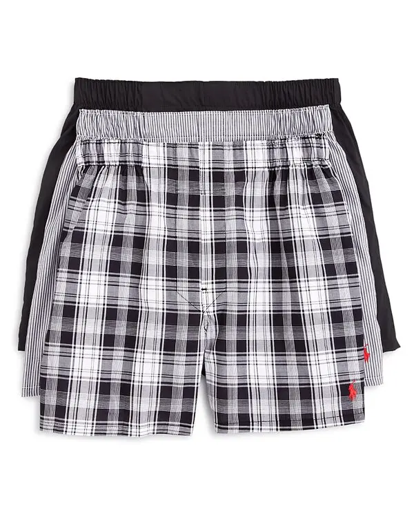 Polo Ralph Lauren Classic Fit Woven Boxers, Pack Of 3 - Black Multi