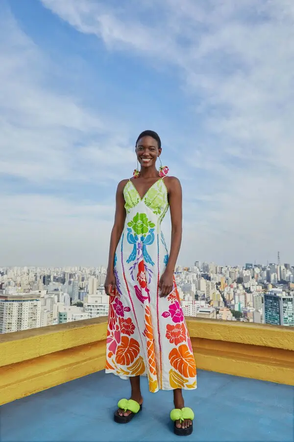 chinese dress ladies Off-White Painted Flowers Maxi Dress main image 0