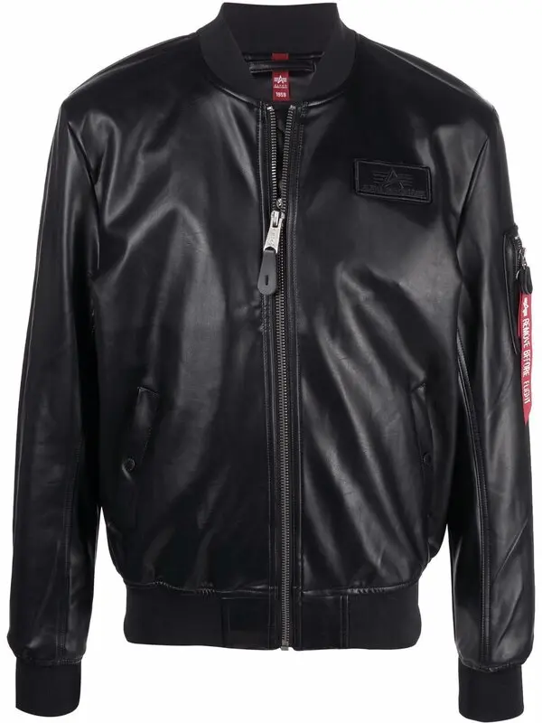 Alpha Industries Logo-patch Faux Leather Bomber Jacket - Black