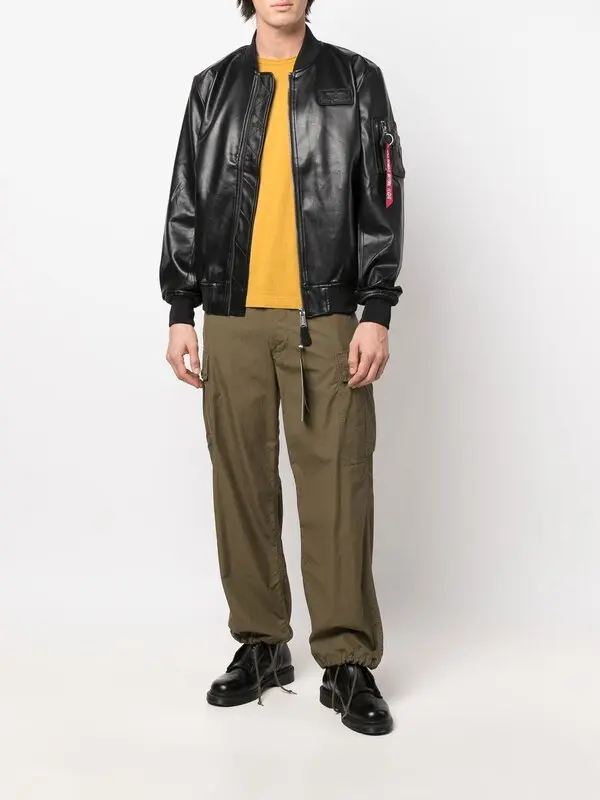 Alpha Industries Logo-patch Faux Leather Bomber Jacket - Black