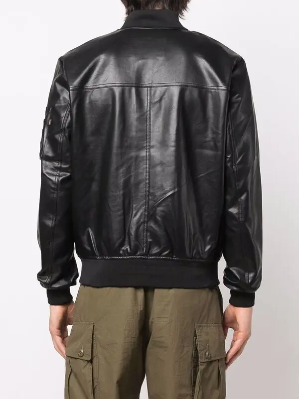 Alpha Industries Logo-patch Faux Leather Bomber Jacket - Black