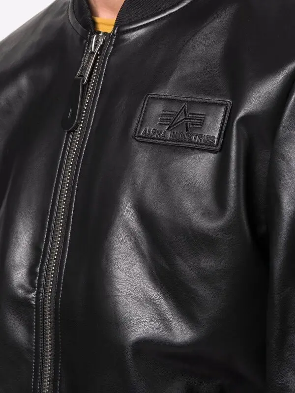 Alpha Industries Logo-patch Faux Leather Bomber Jacket - Black