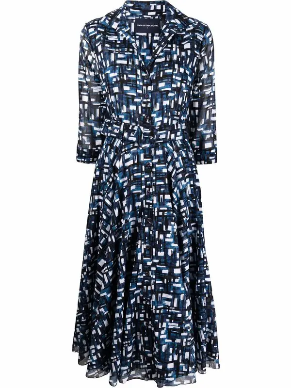 Samantha Sung Geometric Print Shirt Dress - Blue
