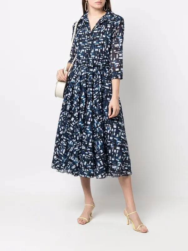Samantha Sung Geometric Print Shirt Dress - Blue