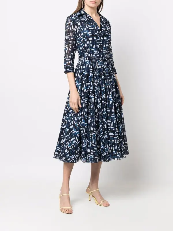 Samantha Sung Geometric Print Shirt Dress - Blue