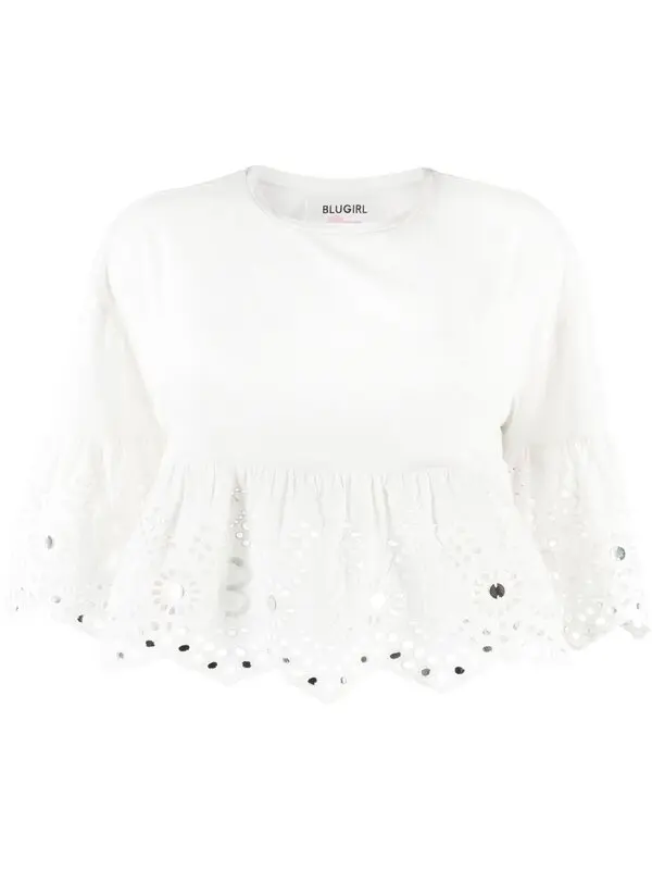 BLUGIRL Broderie Anglaise Cropped Blouse - White