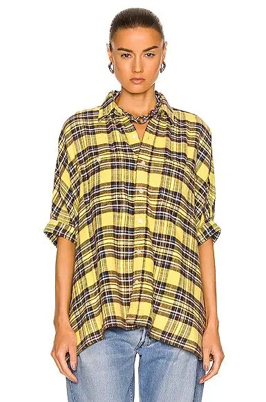 R13 Plaid Oversized Boxy Shirt In Yellow