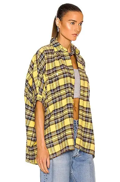 R13 Plaid Oversized Boxy Shirt In Yellow