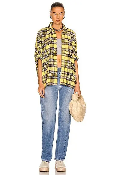 R13 Plaid Oversized Boxy Shirt In Yellow