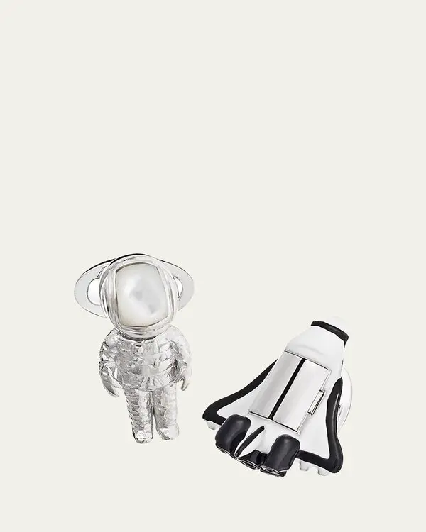 JAN LESLIE Shuttle & Astronaut Sterling Silver/gemstone Cufflinks - One-color