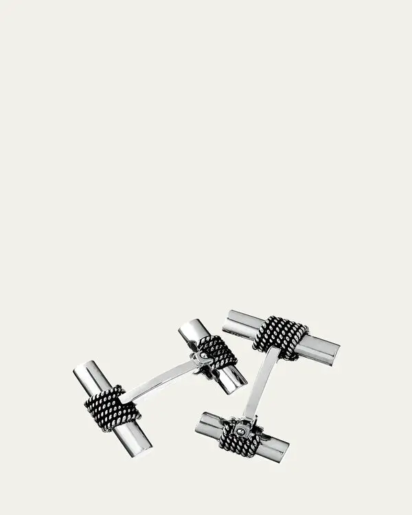 JAN LESLIE Sterling Rope Tube Cufflinks - Silver