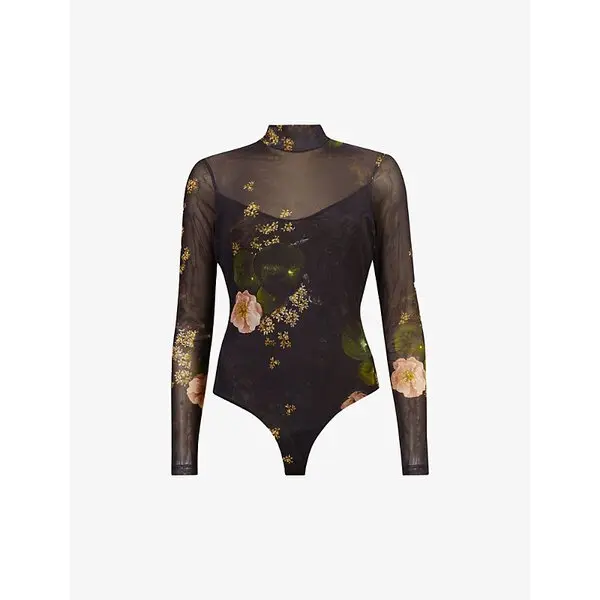 ALLSAINTS Elia Floral-print Mesh Bodysuit