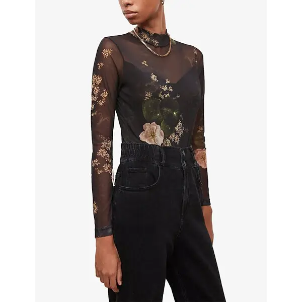 ALLSAINTS Elia Floral-print Mesh Bodysuit
