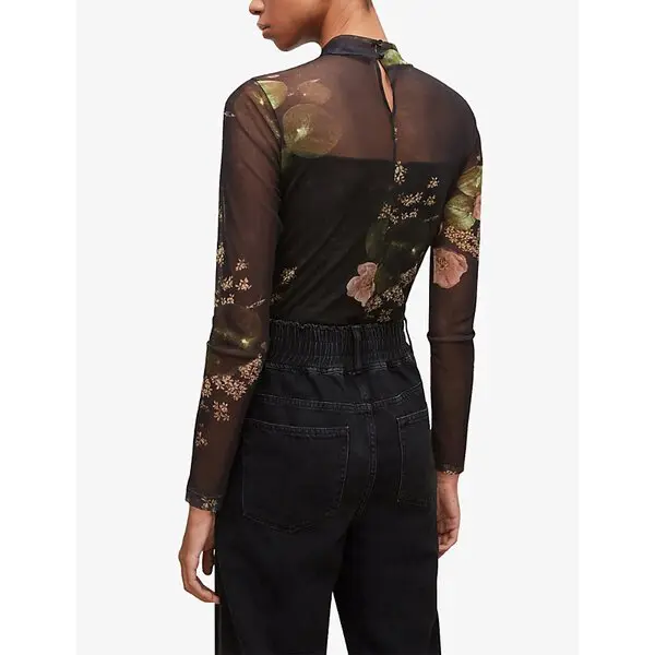 ALLSAINTS Elia Floral-print Mesh Bodysuit