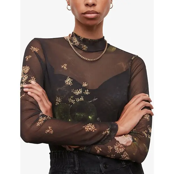 ALLSAINTS Elia Floral-print Mesh Bodysuit
