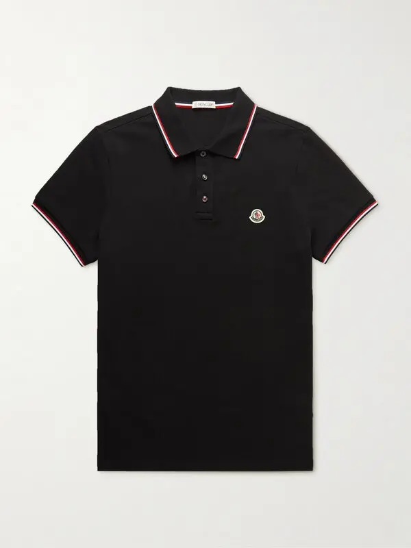 Moncler Logo-appliquéd Striped Cotton-piqué Polo Shirt - Black