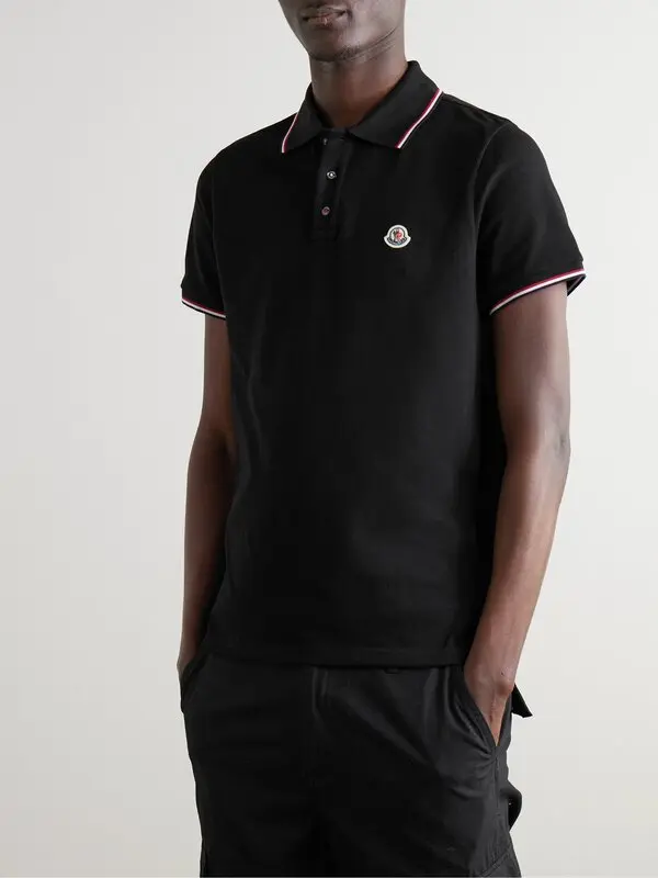 Moncler Logo-appliquéd Striped Cotton-piqué Polo Shirt - Black