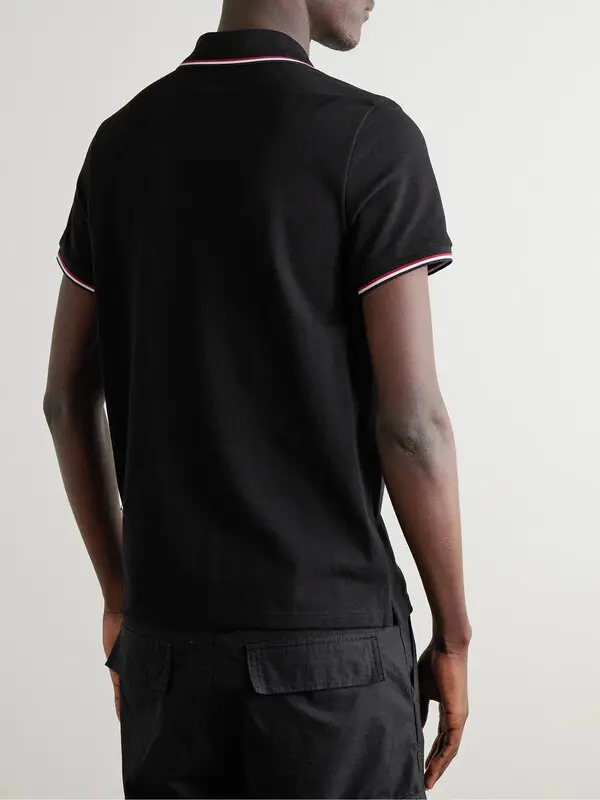 Moncler Logo-appliquéd Striped Cotton-piqué Polo Shirt - Black