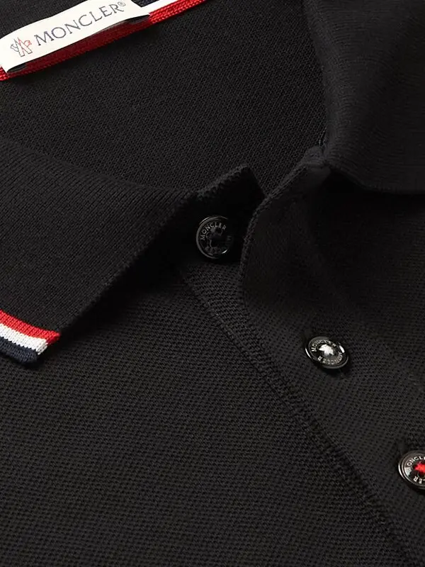Moncler Logo-appliquéd Striped Cotton-piqué Polo Shirt - Black