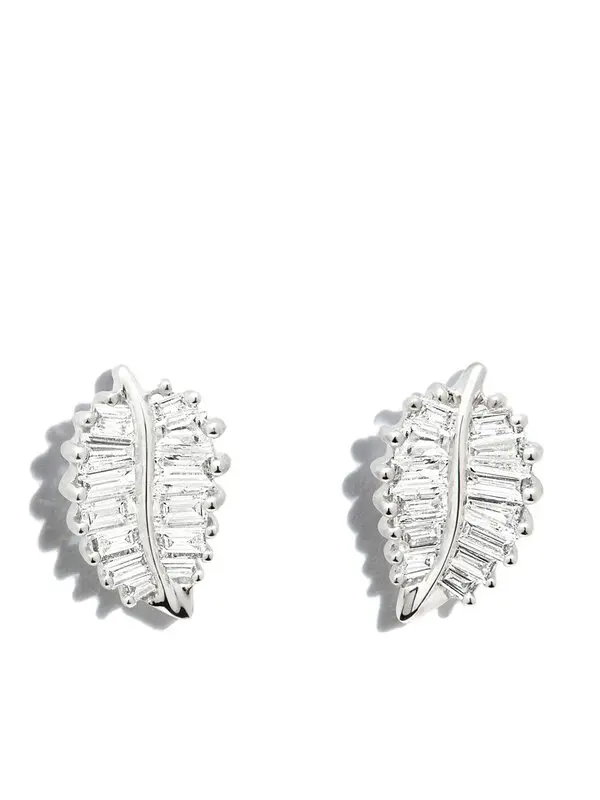 ANITA KO 18kt White Gold Palm Leaf Stud Earrings - Silver