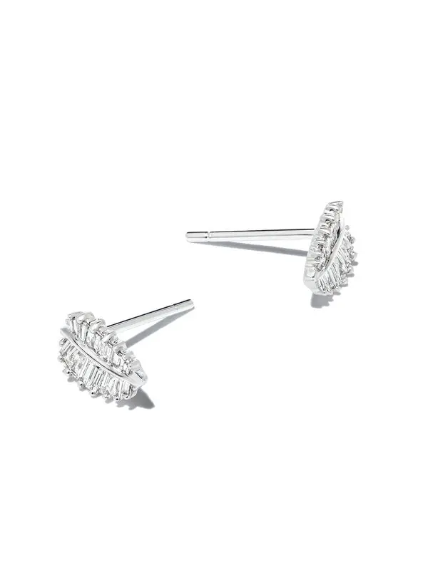 ANITA KO 18kt White Gold Palm Leaf Stud Earrings - Silver