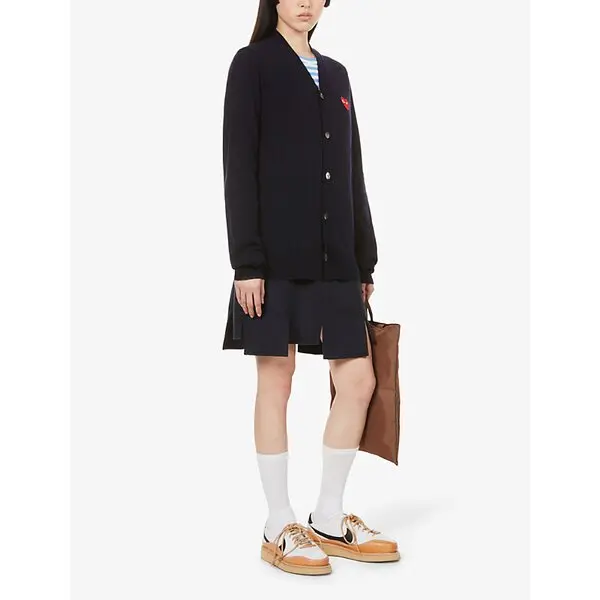 Play Comme Des Garcon Heart-embroidered Wool Cardigan - Navy