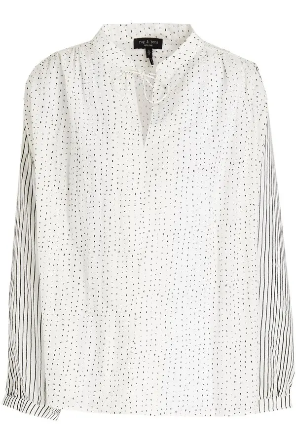 Rag & Bone Carly Gathered Printed Cottonblend Blouse - White