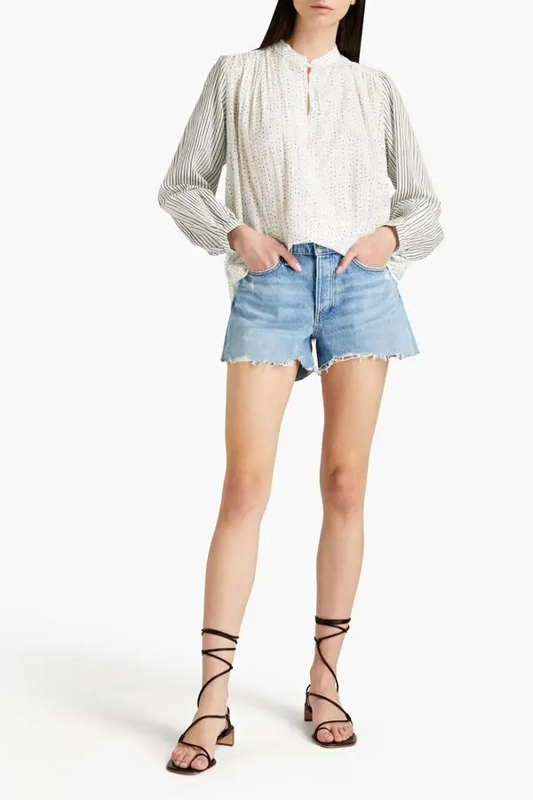 Rag & Bone Carly Gathered Printed Cottonblend Blouse