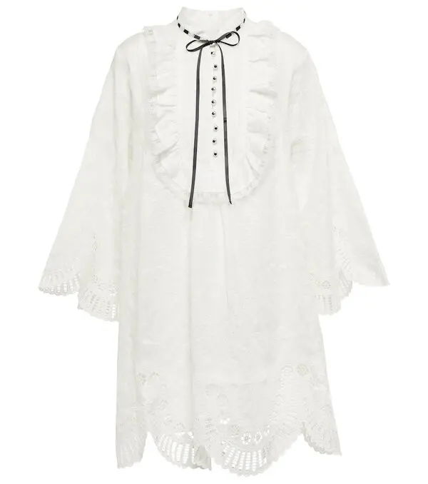 Zimmermann Dancer Tie-Neck Minidress In White - 30% Off | Editorialist