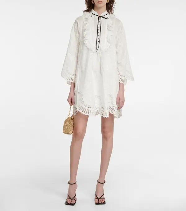 zimmermann dancer lace mini dress Zimmermann Dancer Tie-Neck Minidress In White - 30% Off