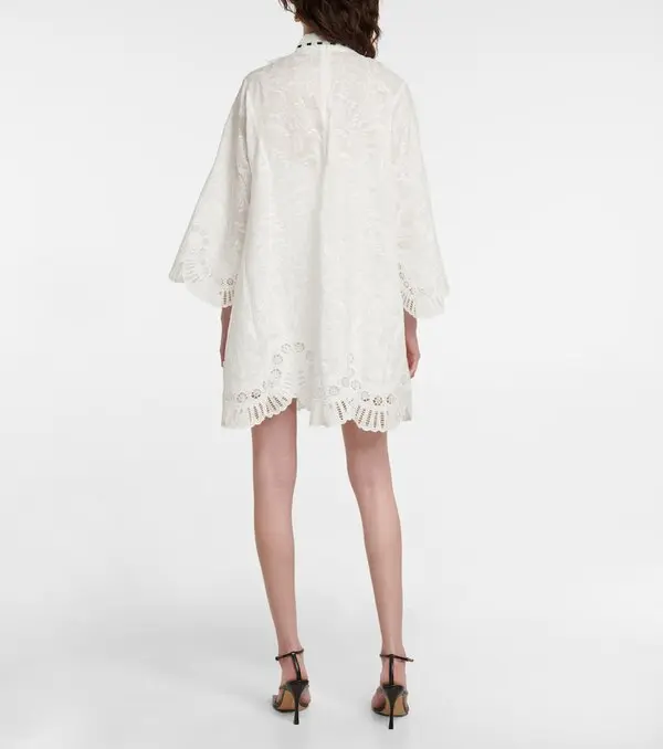 zimmermann dancer lace mini dress NWOT $1,600 Zimmermann Dancer Tie Neck Linen Voile Embroidered Mini Dress  AU0 XS