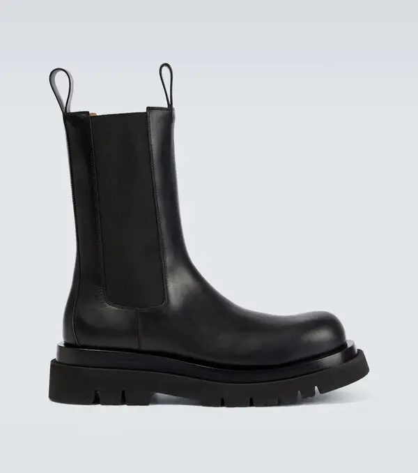 Bottega Veneta Lug Leather Ankle Boots - Black