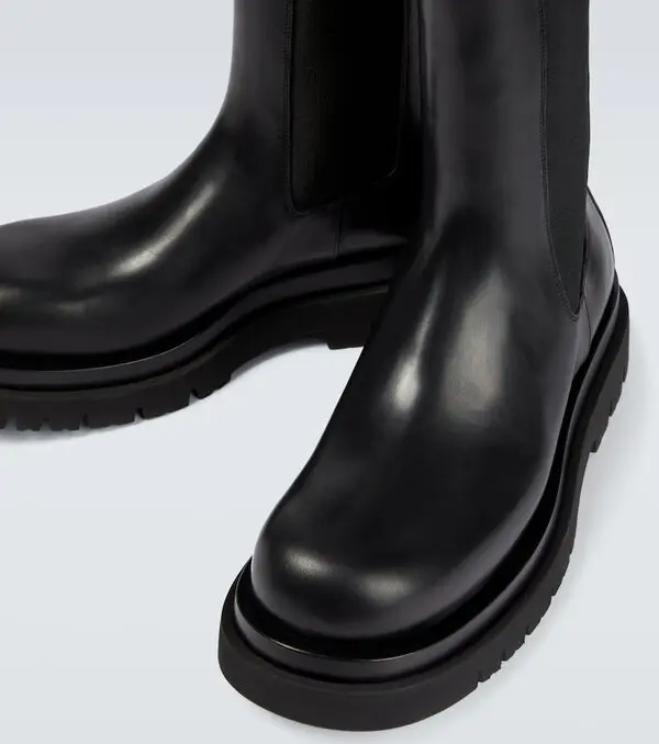 Bottega Veneta Lug Leather Ankle Boots - Black