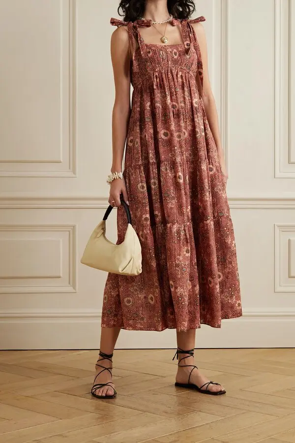 Ulla Johnson Cordelia Gathered Floral-Print Cotton-Blend Voile Midi Dress  In Pink - 60% Off | Editorialist