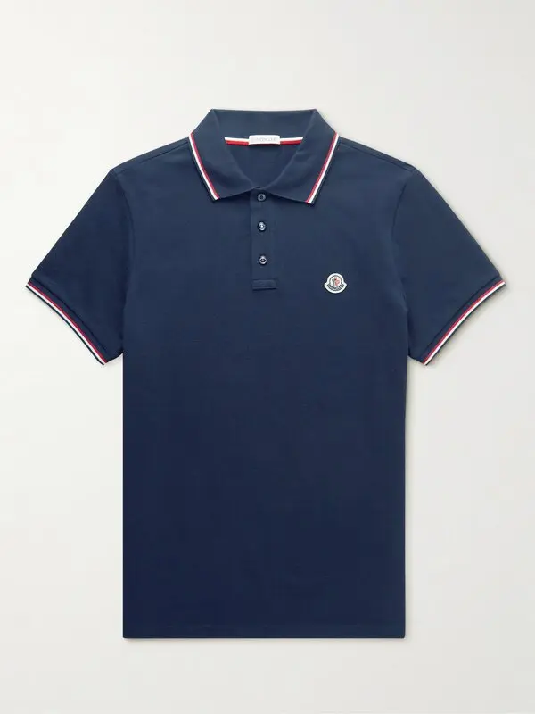 Moncler Logo-appliquéd Striped Cotton-piqué Polo Shirt - Blue