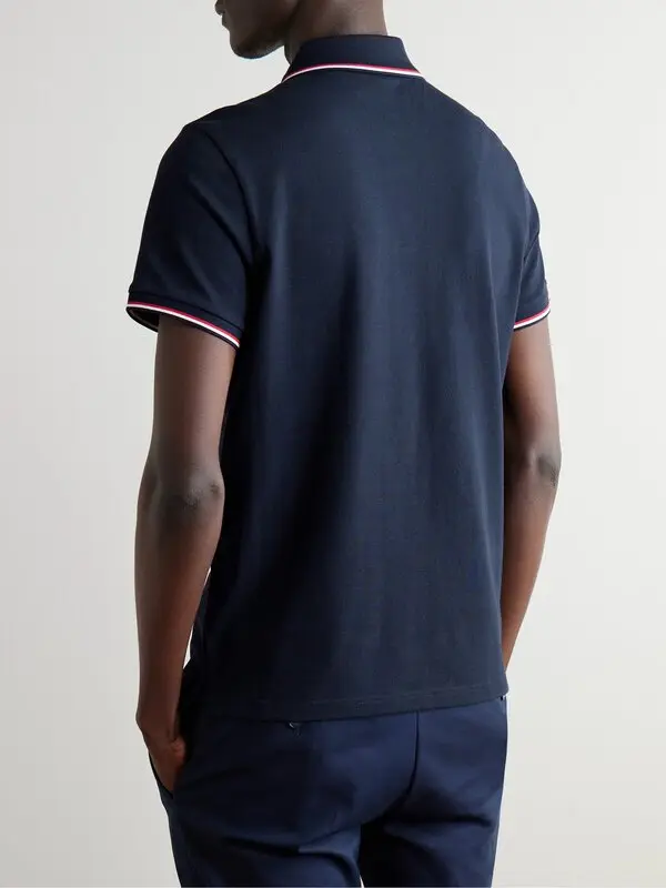Moncler Logo-appliquéd Striped Cotton-piqué Polo Shirt - Blue
