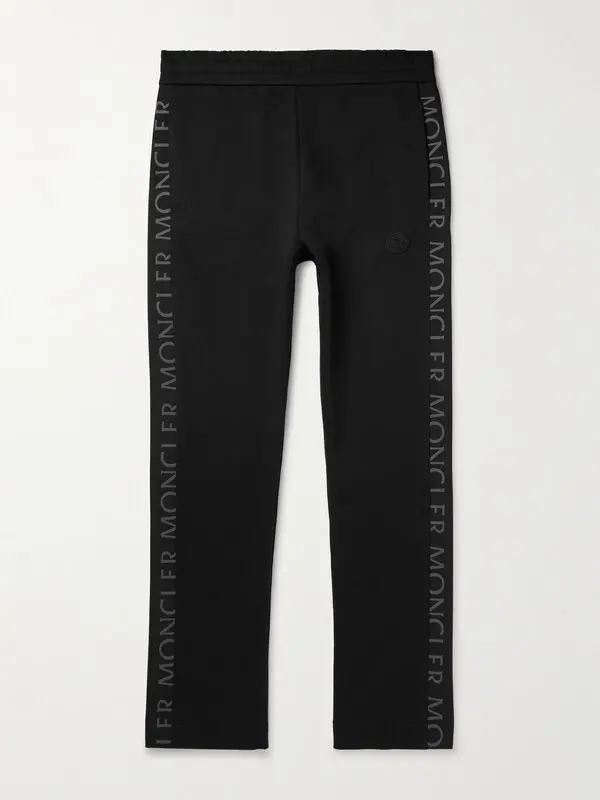 Moncler Slim-fit Logo-print Shell-trimmed Cotton-jersey Sweatpants - Black