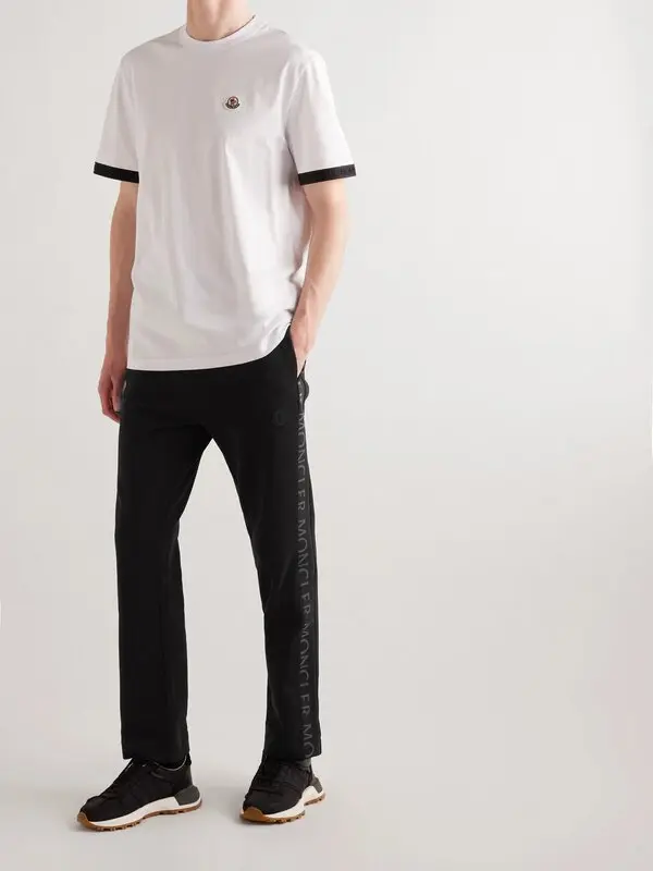 Moncler Slim-fit Logo-print Shell-trimmed Cotton-jersey Sweatpants