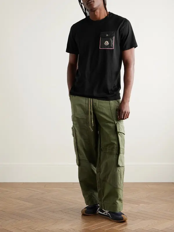 Moncler Logo-appliquéd Shell-trimmed Cotton-jersey T-shirt