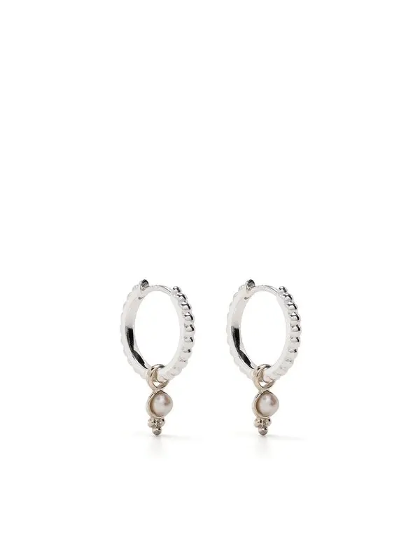 DOWER & HALL Dotty Pearl Charm Hoop Earrings - Silver