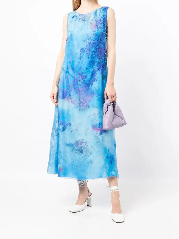Shiatzy Chen Printed Silk A-line Dress
