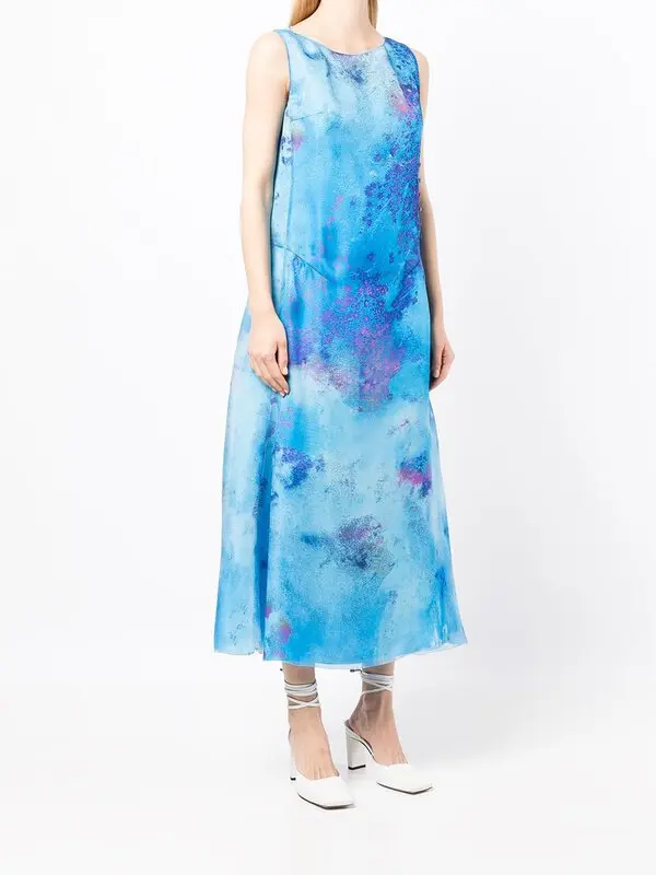 Shiatzy Chen Printed Silk A-line Dress