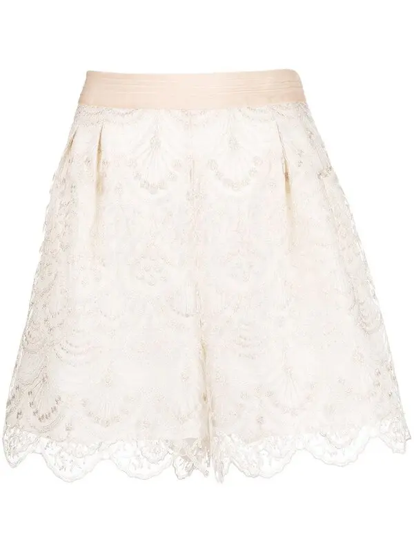 Shiatzy Chen Art-deco Lace Shorts - Neutrals