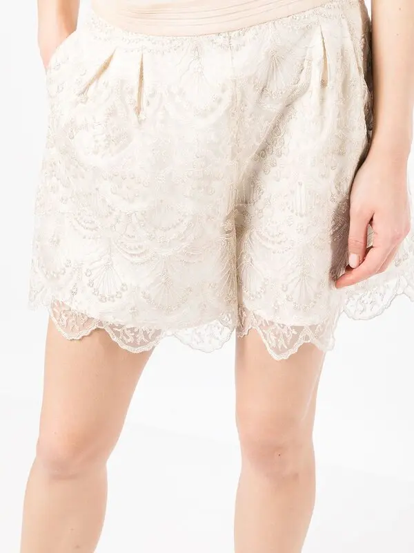 Shiatzy Chen Art-deco Lace Shorts - Neutrals