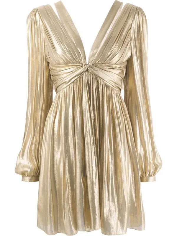 Alberta Ferretti Metallic Pleated Mini Dress - Gold